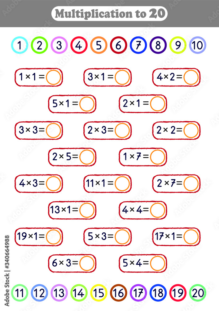 Multiplication to 20, math worksheet for kids, printable activity and ...