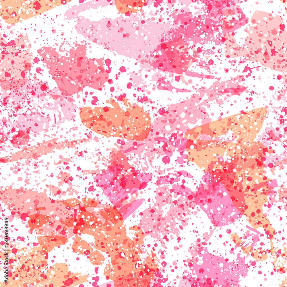 Pink paint brush strokes and spatters texture seamless pattern Stock ...