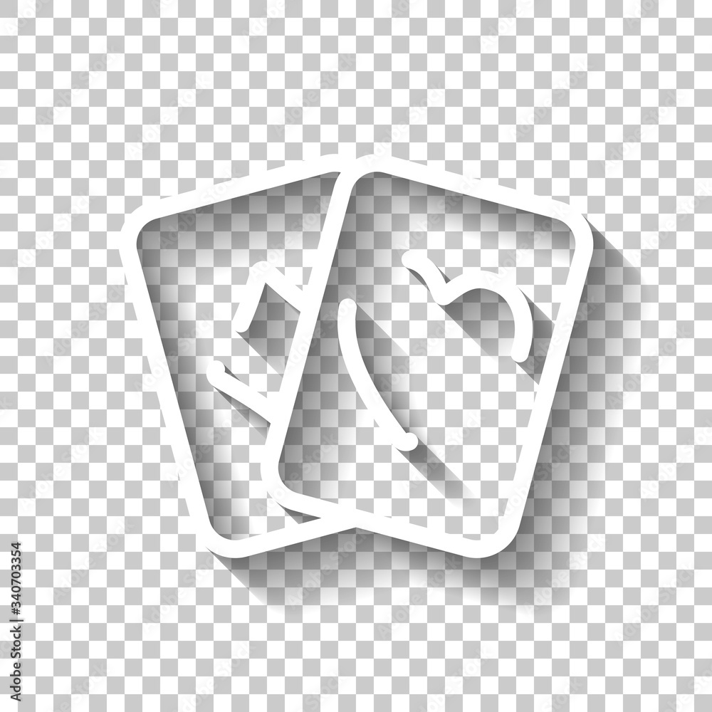 Playing cards, hearts and diamonds, linear logo. White icon with shadow ...