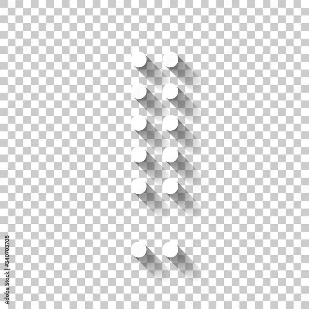 Dot exclamation mark, attention or alert sign. White icon with shadow ...