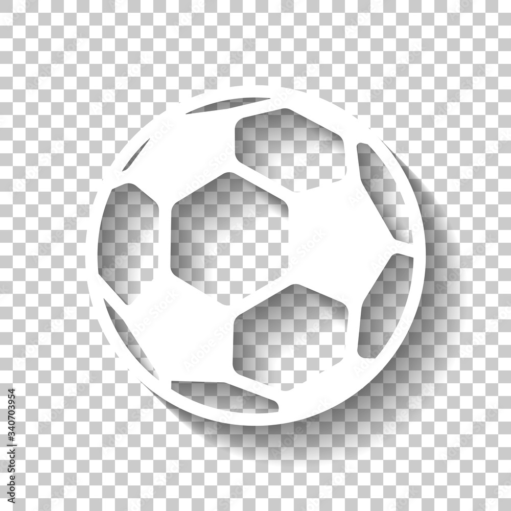 Simple football ball, sport logo. White icon with shadow on transparent ...