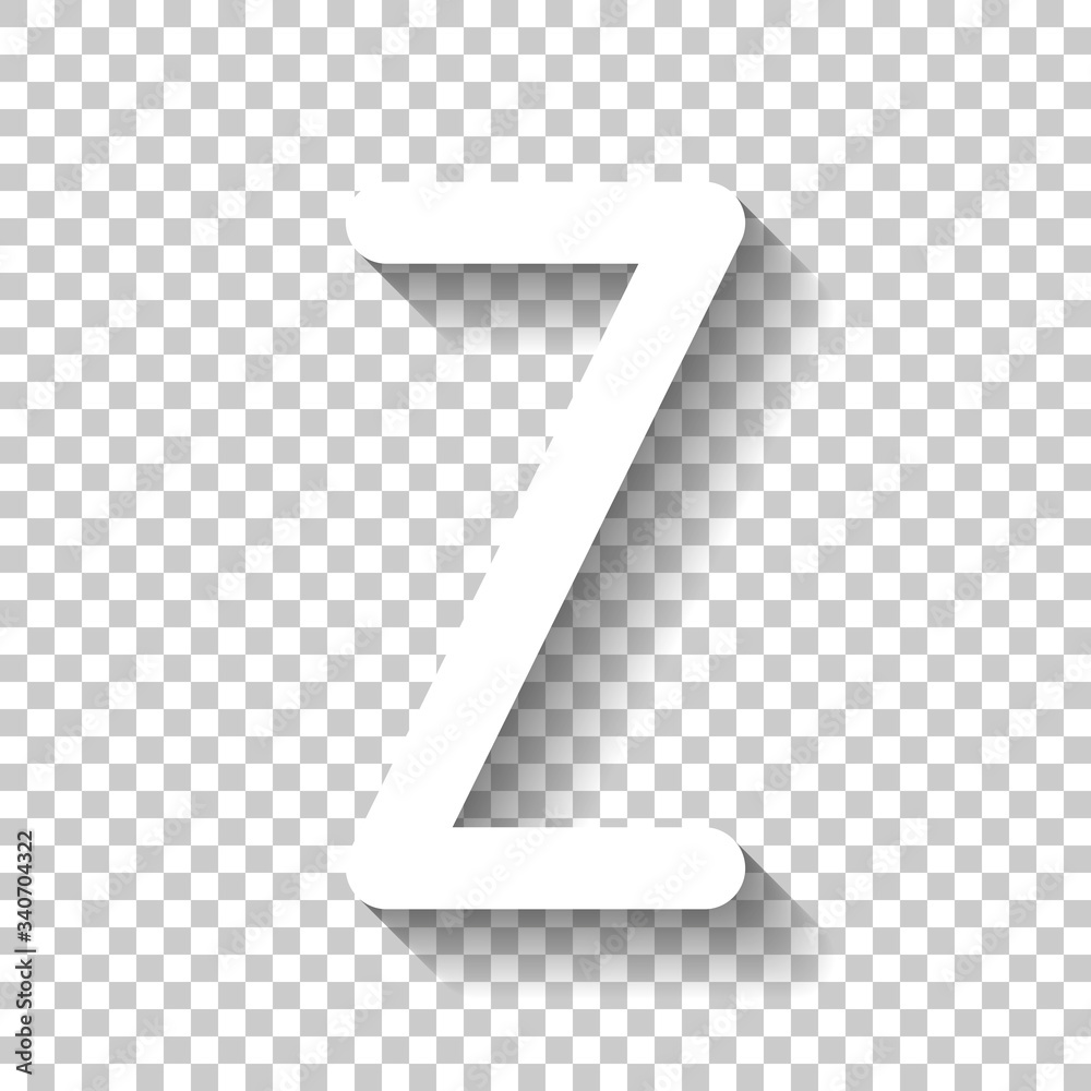 Letter Z of alphabet, isolated outline symbol. White icon with shadow ...