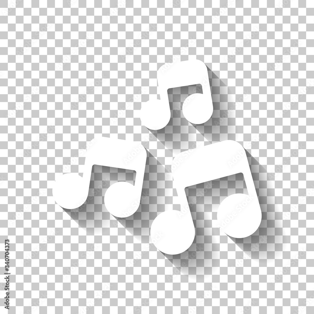 Music notes, song or melody. White icon with shadow on transparent ...
