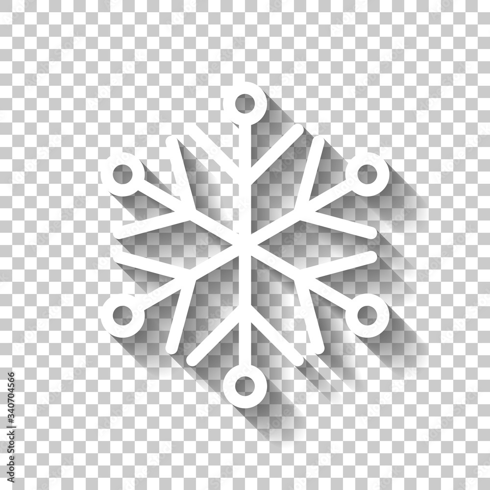 Simpe shape of snowflake, outline design. White icon with shadow on ...