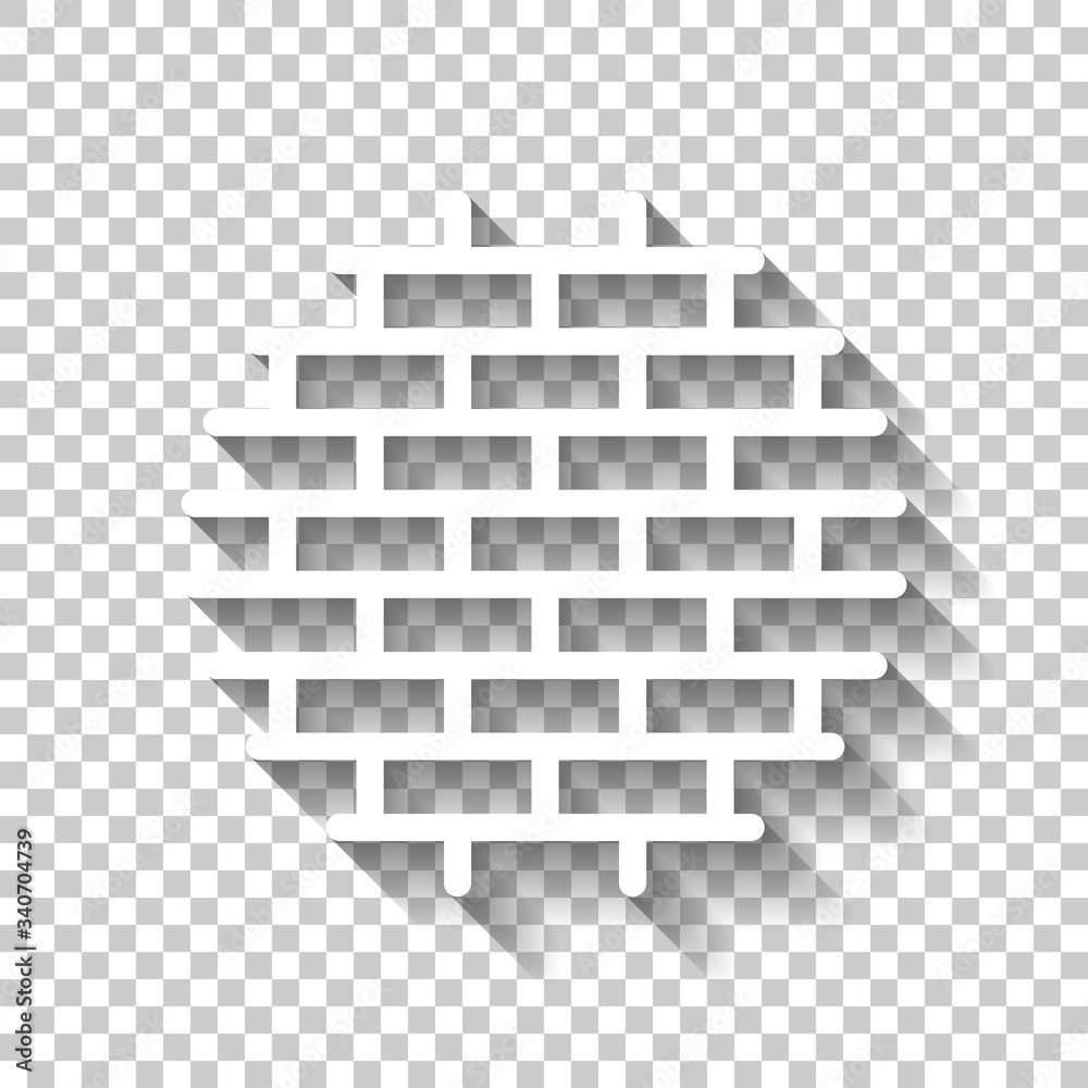Brick wall, protection logo, outline design. White icon with shadow on ...