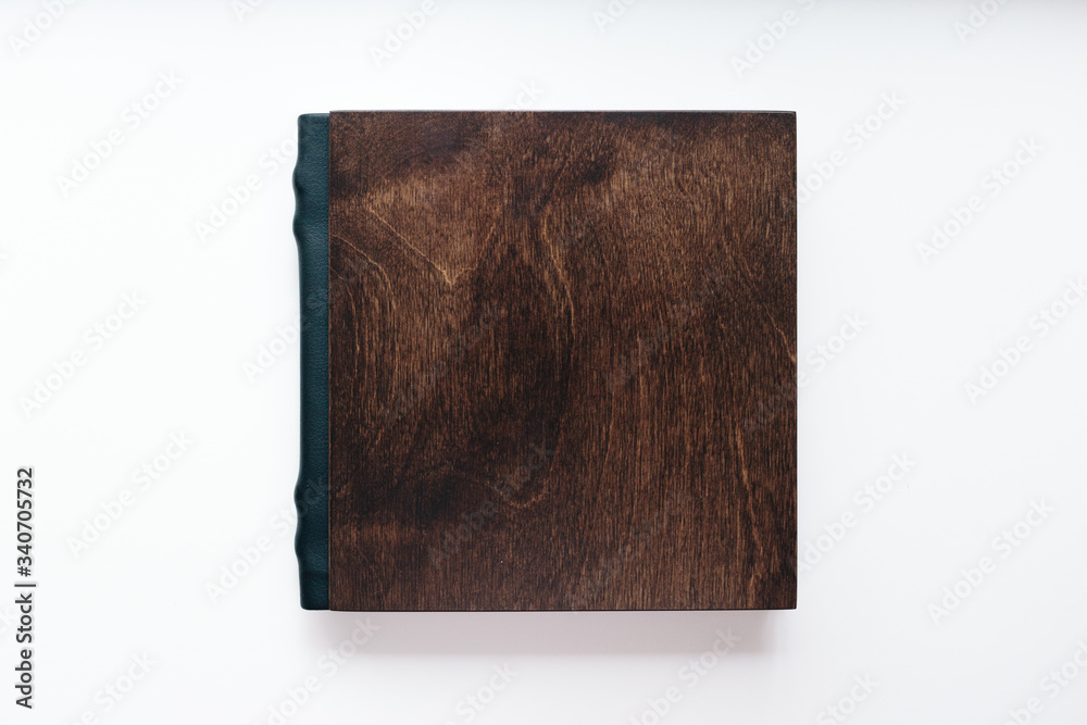 Dark wooden Photo book on the white background. Empty photo book cover ...