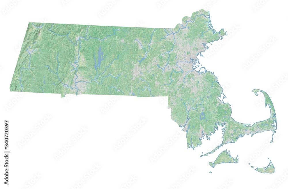 High resolution topographic map of Massachusetts with land cover ...