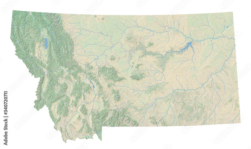 High resolution topographic map of Montana with land cover, rivers and ...