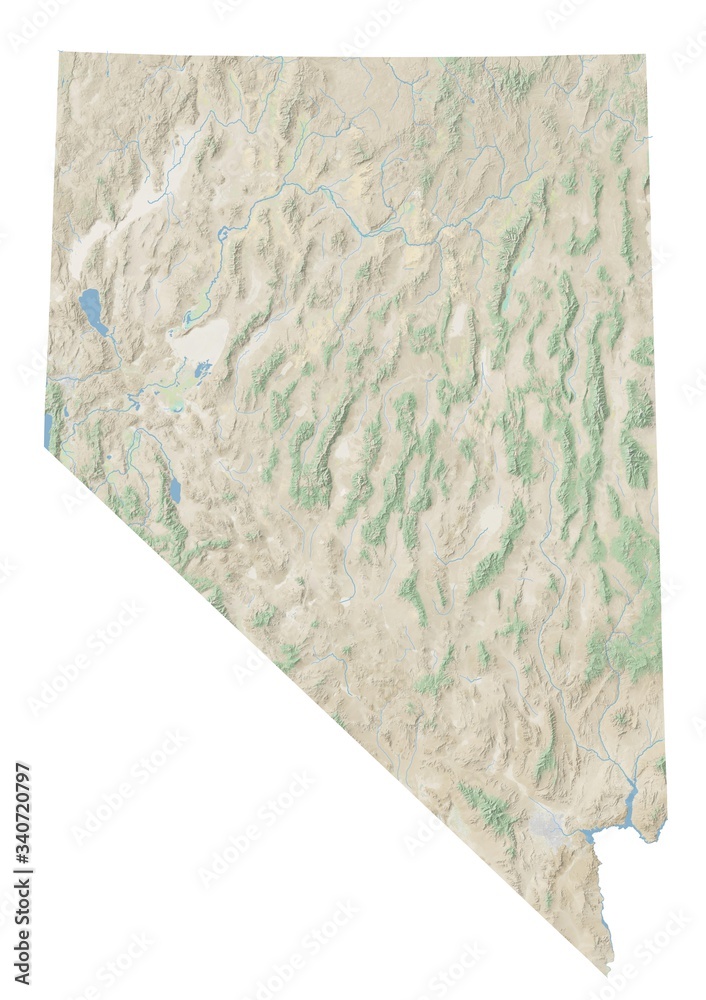 High resolution topographic map of Nevada with land cover, rivers and ...