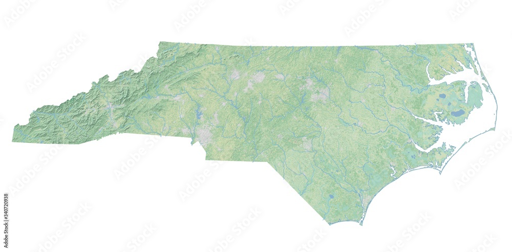 High resolution topographic map of North Carolina with land cover ...