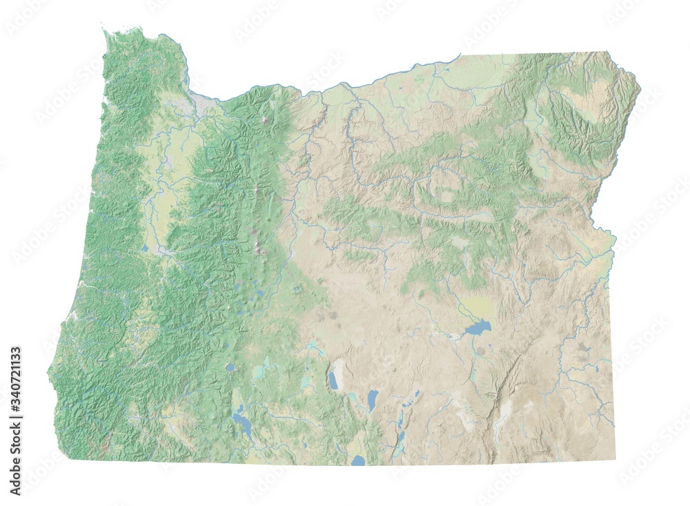 High resolution topographic map of Oregon with land cover, rivers and ...