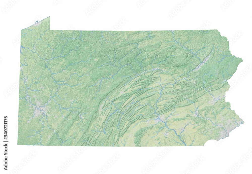 High resolution topographic map of Pennsylvania with land cover, rivers ...