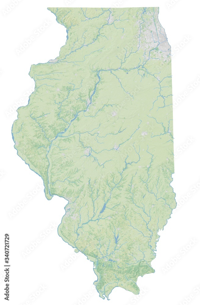 High resolution topographic map of Illinois with land cover, rivers and ...