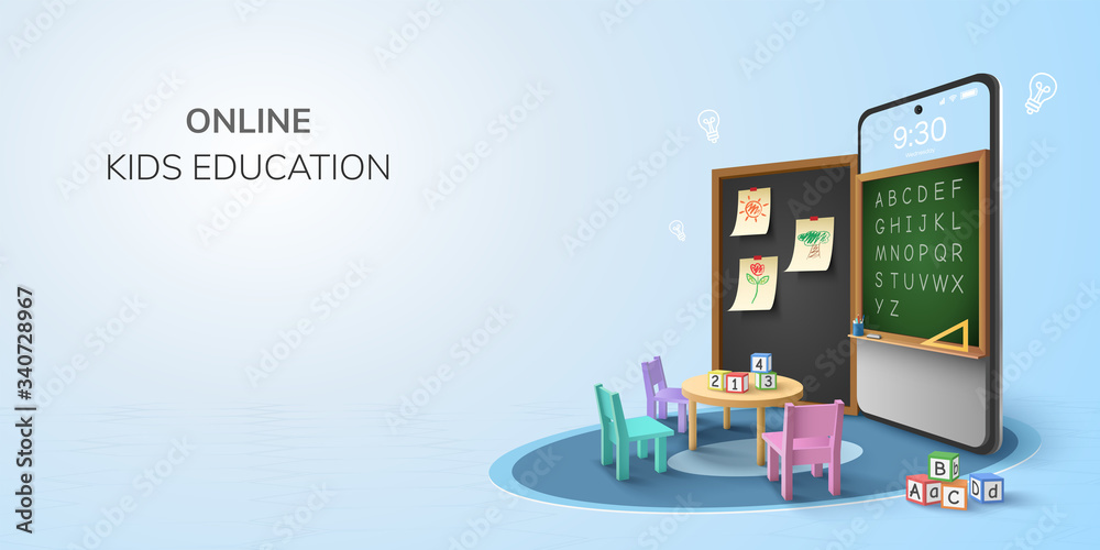 Digital Classroom Online Education kindergarten backto school concept ...