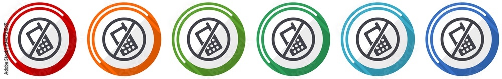 No phone icon set, flat design vector illustration in 6 colors options ...