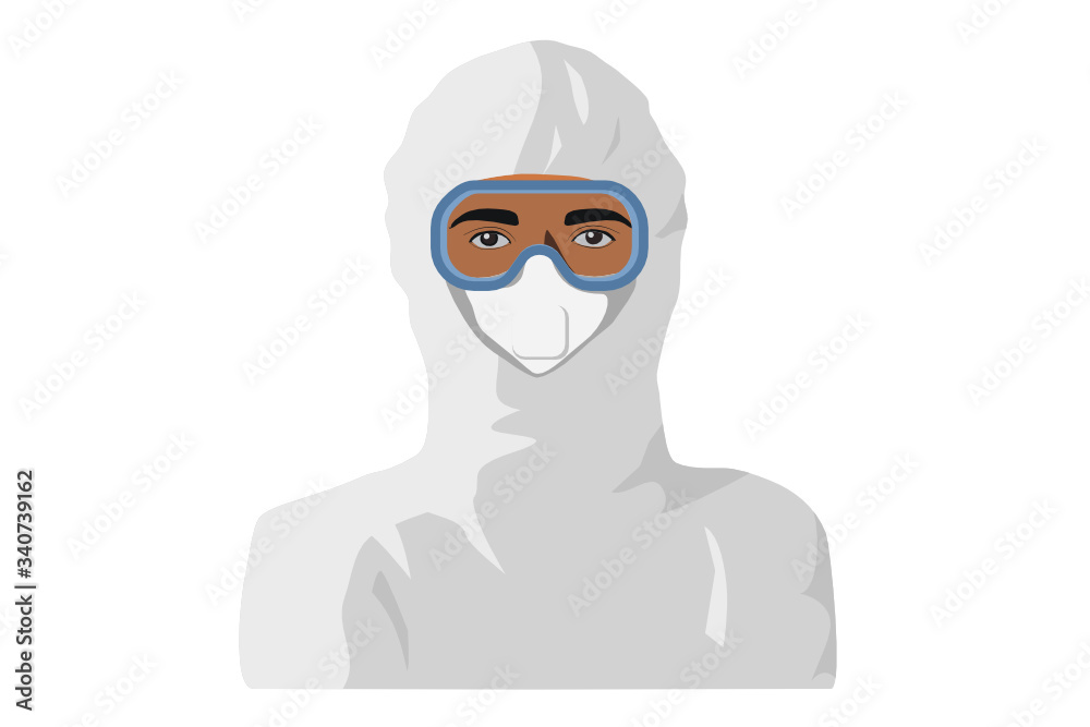 African-american man personnel wearing PPE, full personal protective ...