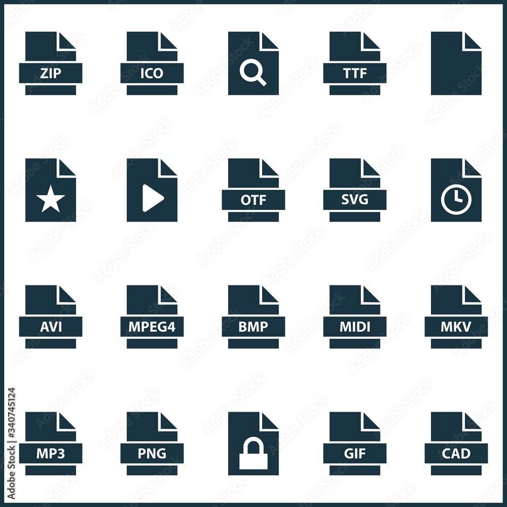 Types icons set with document, ttf, bmp and other png elements ...