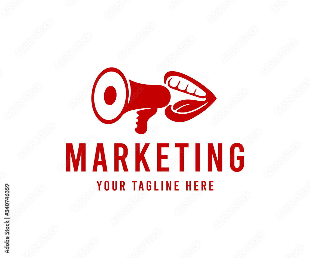 Mouth screaming in bullhorn, marketing, logo design. Human mouth and ...