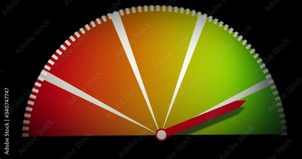 Colorful speed meter with five different color areas: red, orange ...