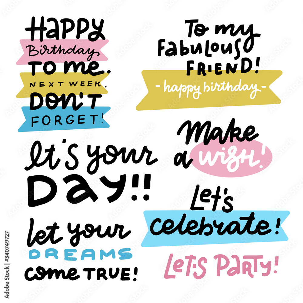 Happy Birthday lettering sign quote typography set. Calligraphy design ...