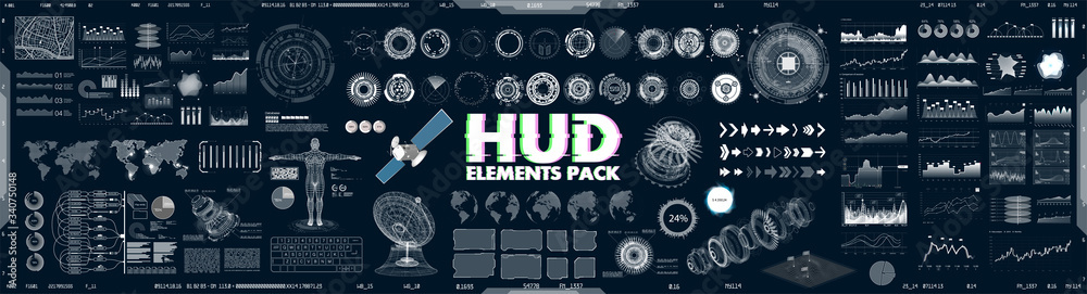 Big collection HUD, GUI elements for VR, UI design. Futuristic User ...