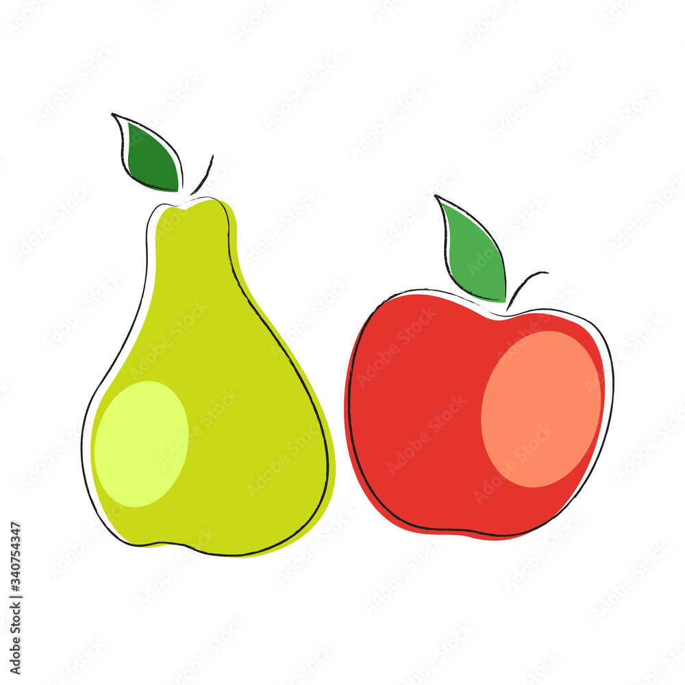 Vector drawing of fruit apple and pear Stock Vector | Adobe Stock