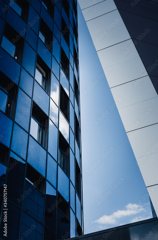 Parts of modern architecture composed into abstract triangle with a ...