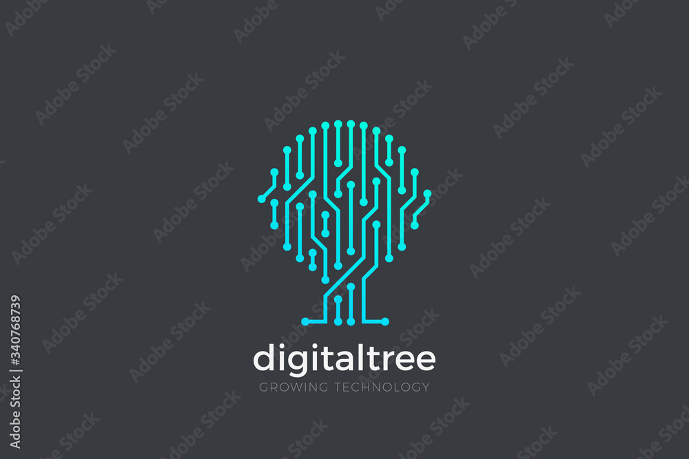Digital Tree as AI Chip electronics Circuit lines Logo design abstract ...