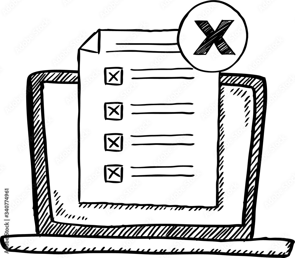 Cartoon style doodle of notebook with wrong answers on test. Sketch ...