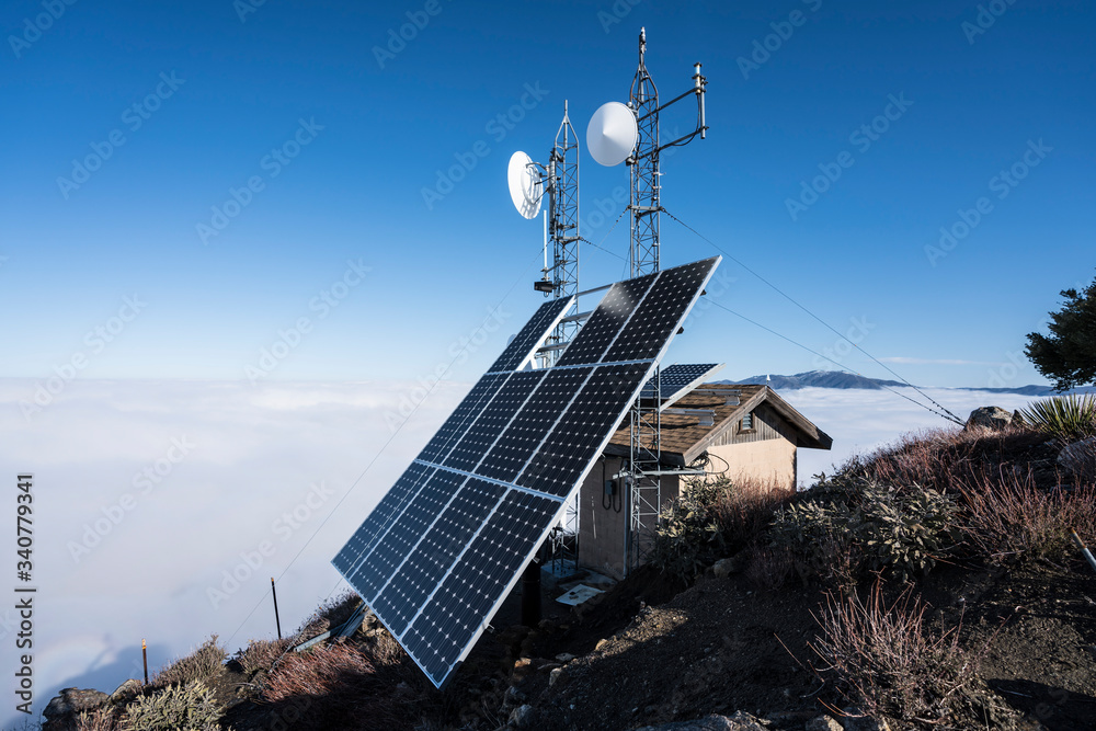 Solar communication towers on top of Josephine Peak in the San Gabriel ...