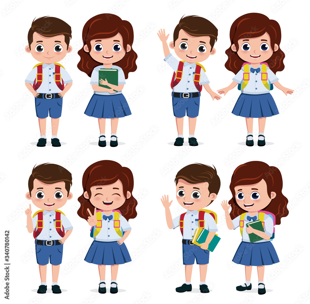 School students characters set. Student kids classmates character for ...