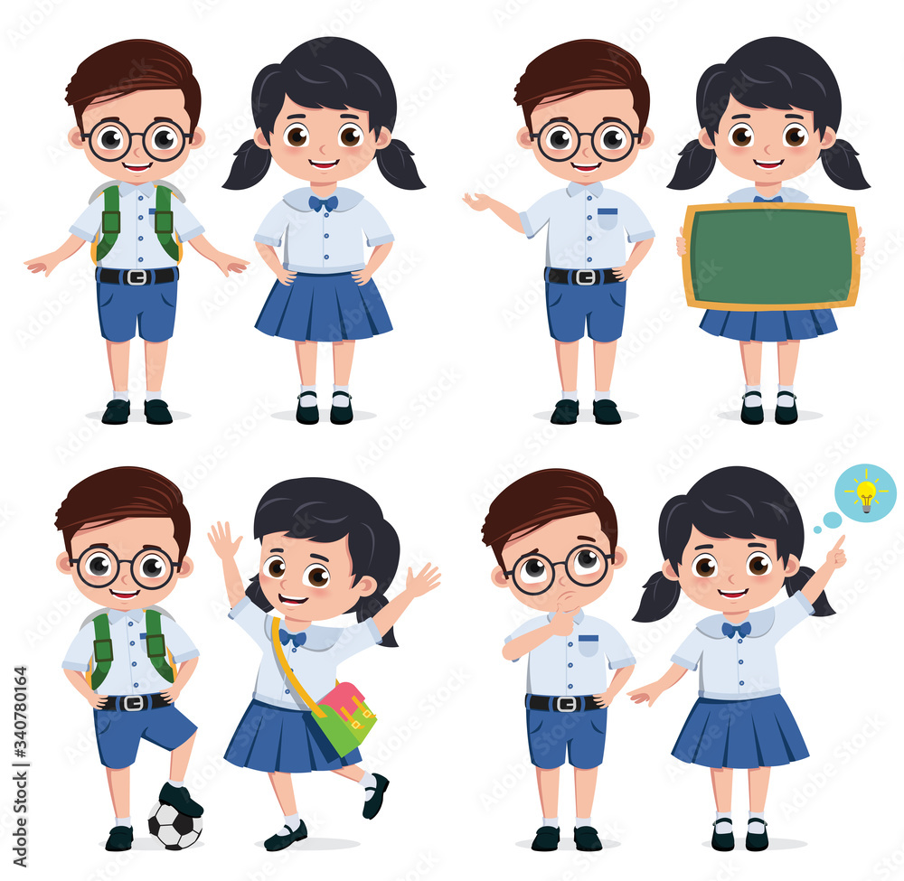 School students vector characters set. Back to school classmates ...