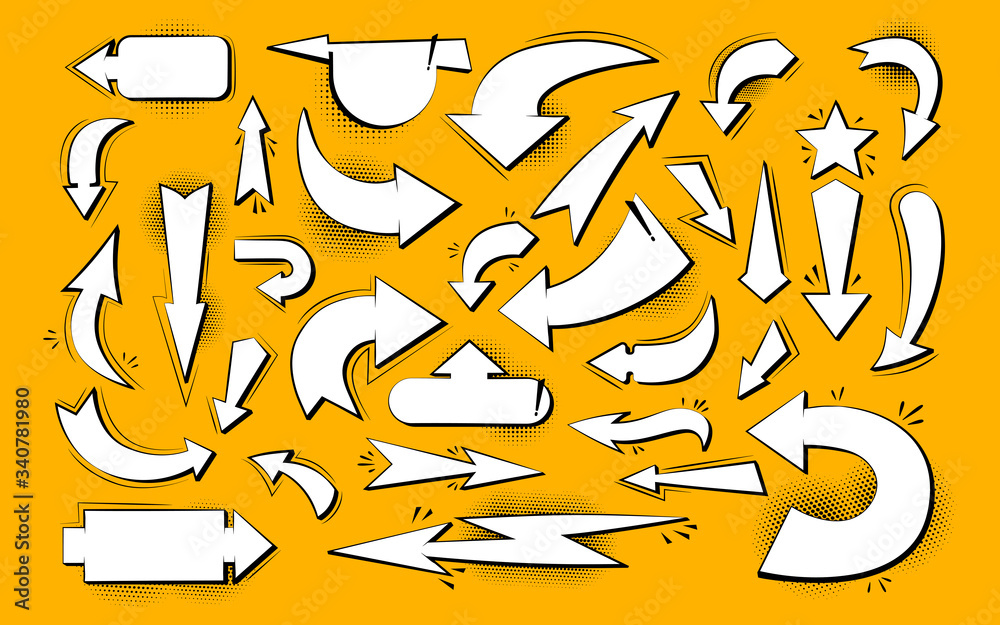 Arrow various directions comic pop art set. Cartoon 80s-90s style ...