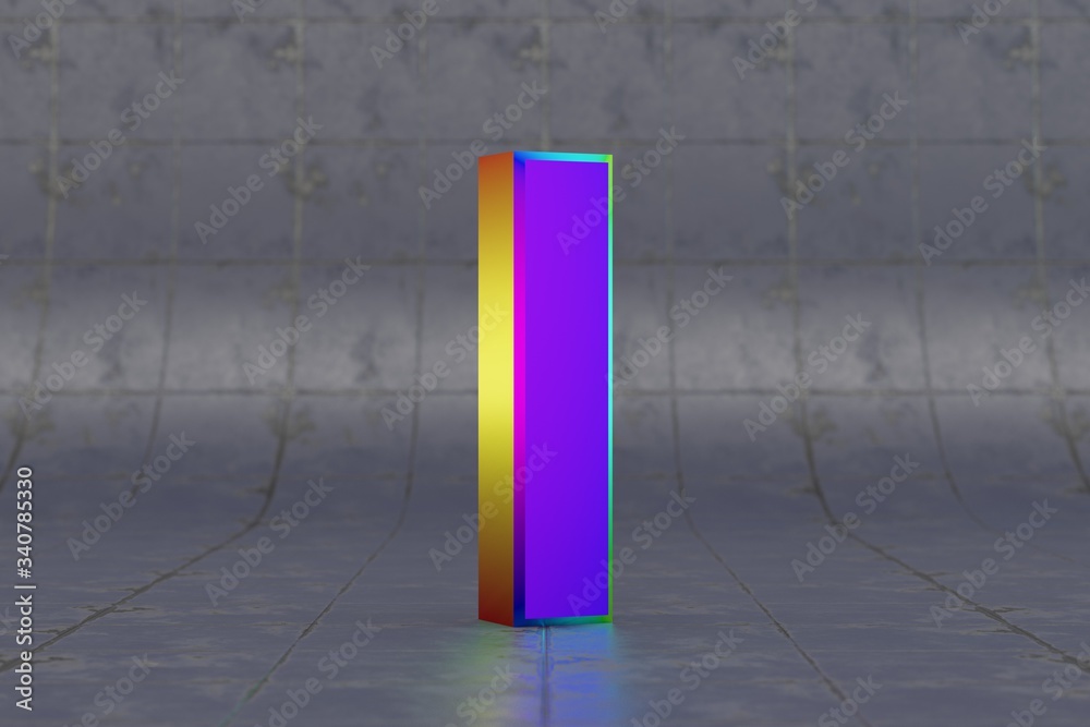 Multicolor 3d letter L lowercase. Glossy iridescent letter on tile ...