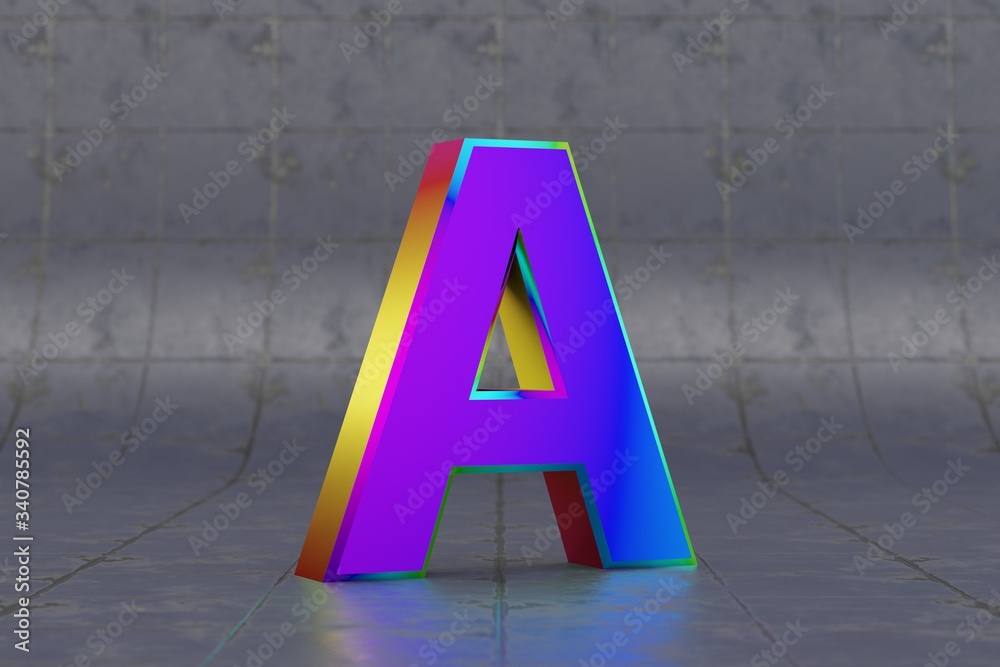 Multicolor 3d letter A uppercase. Glossy iridescent letter on tile ...
