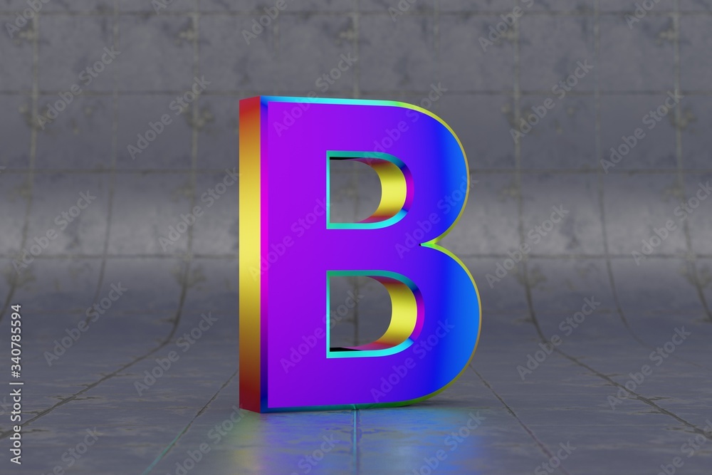 Multicolor 3d letter B uppercase. Glossy iridescent letter on tile ...