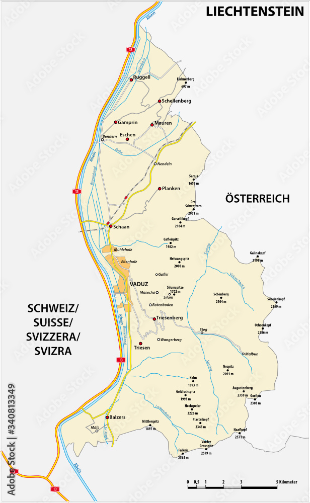 vector road map Principality of Liechtenstein in German language Stock Vector | Adobe Stock