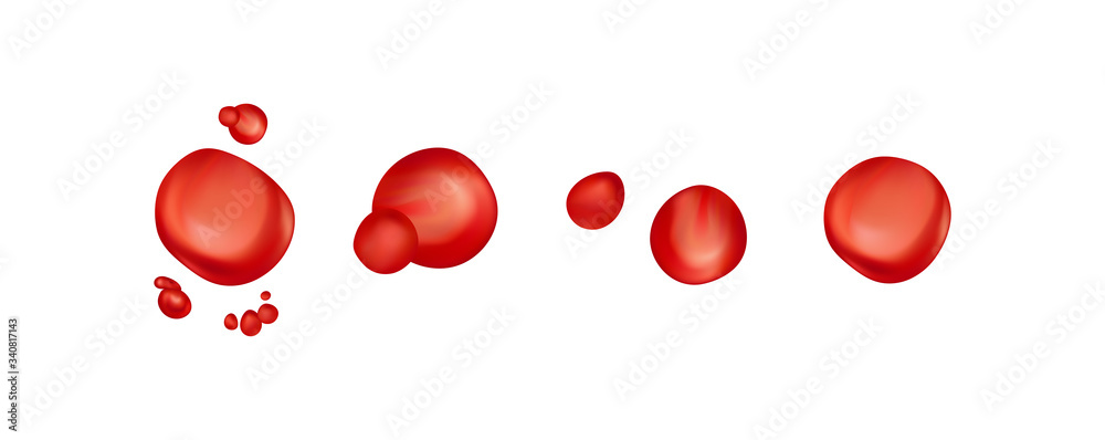 Drops of blood Set of realistic. Liquid red drip of blood. Isolated on ...