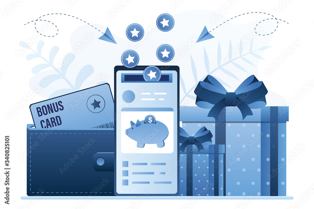 Smartphone with reward program app. Loyalty,bonus card in wallet. Stock ...