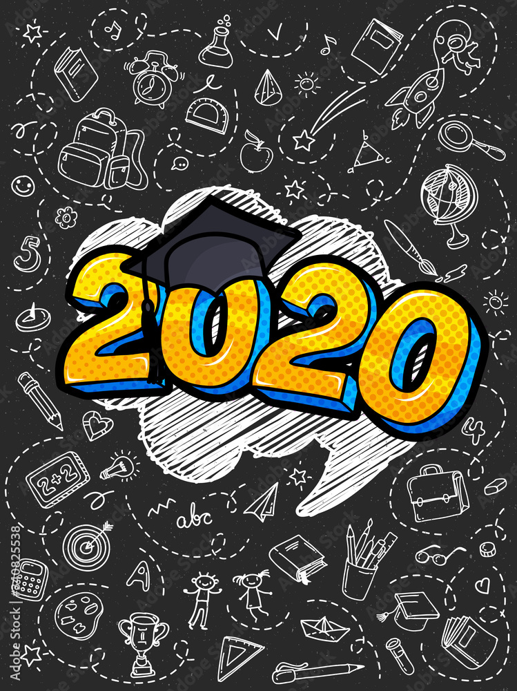 Concept of a graduating class of 2020. Numbers with graduation cap in ...