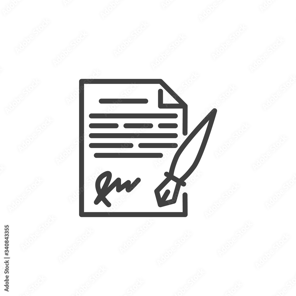 Legal document signature pen line icon. linear style sign for mobile ...