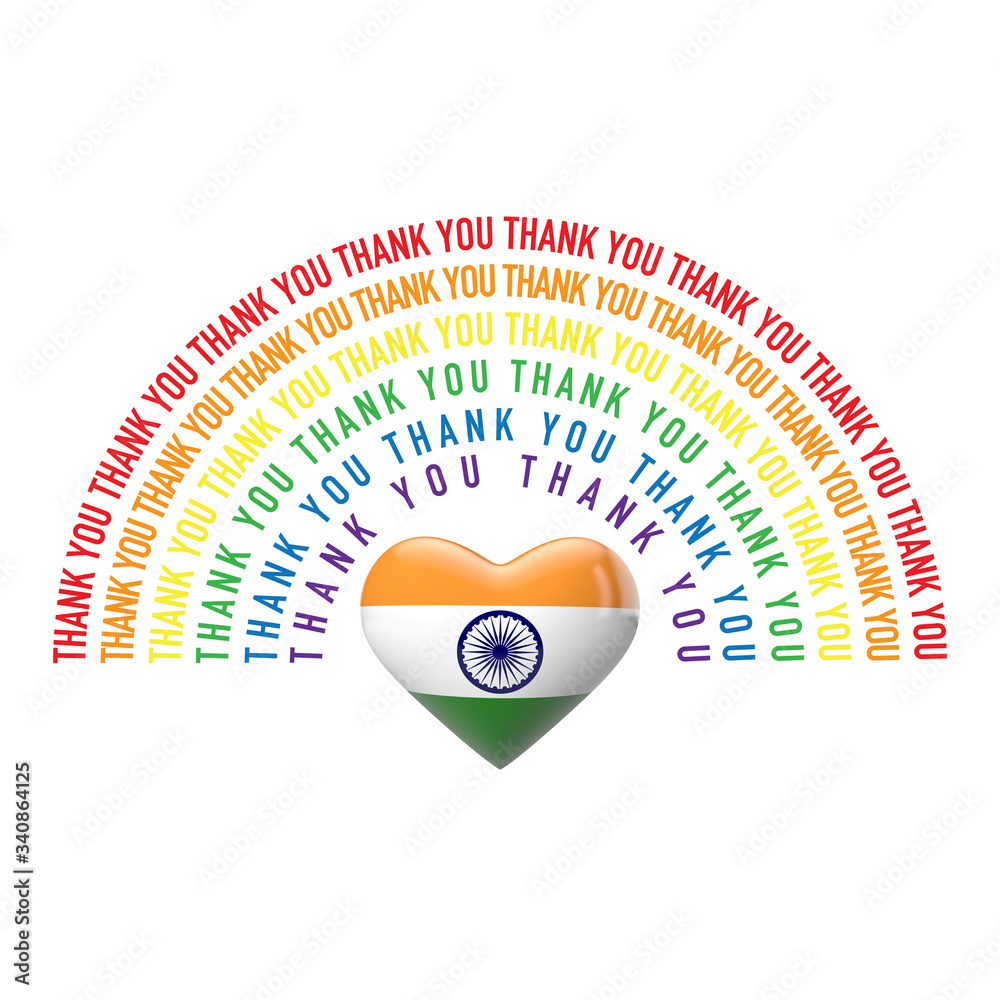 Thank you rainbow with India flag heart. 3D Rendering Stock ...