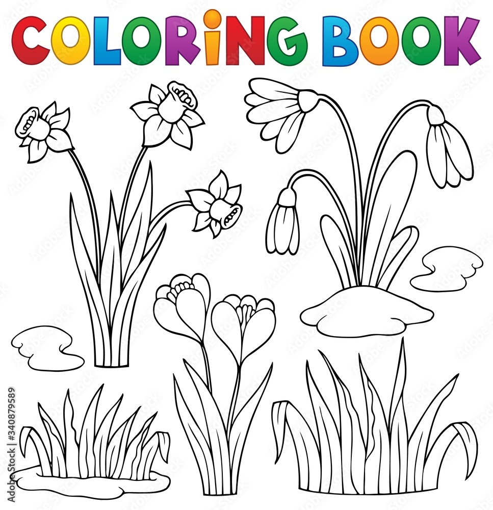 Coloring book early spring flowers set 1 Stock Vector | Adobe Stock