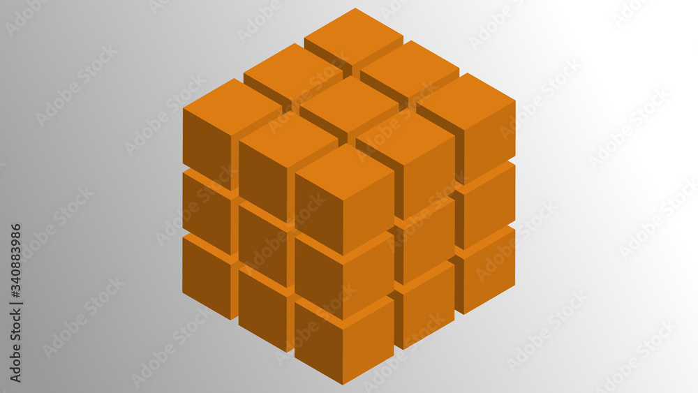 Isometric vector illustration of an array of 27 cubes displaced in a 3D ...