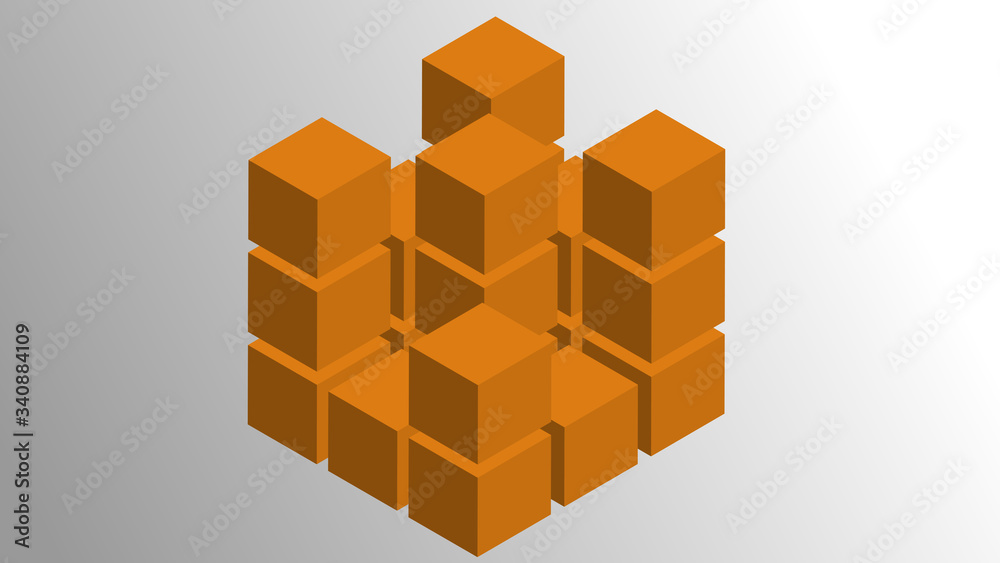 Isometric vector illustration of an array of 27 cubes displaced in a 3D ...