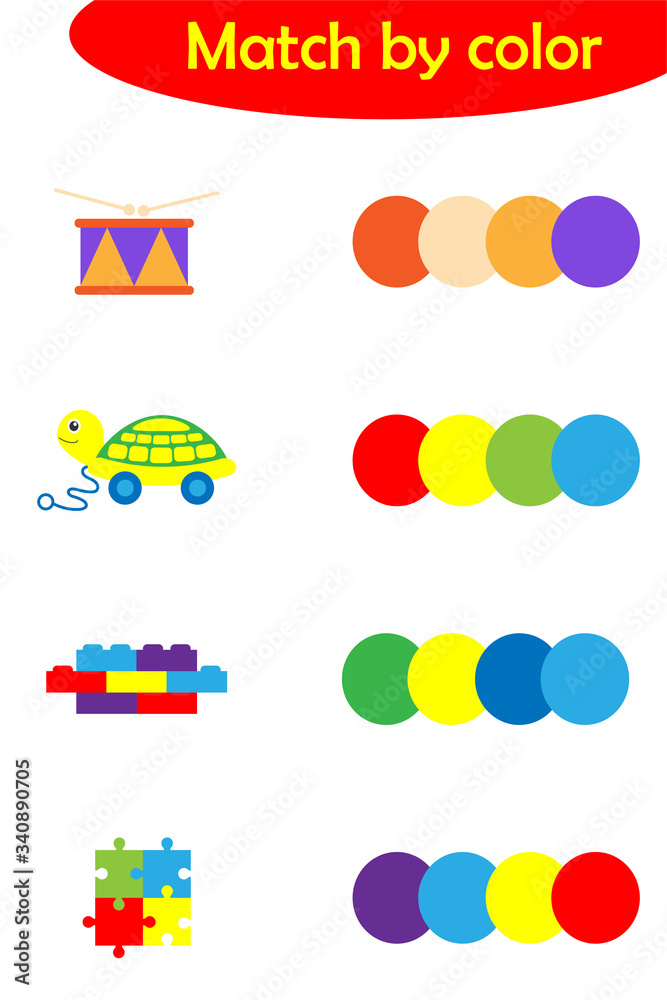 Matching game for children, connect colorful toys with same color ...