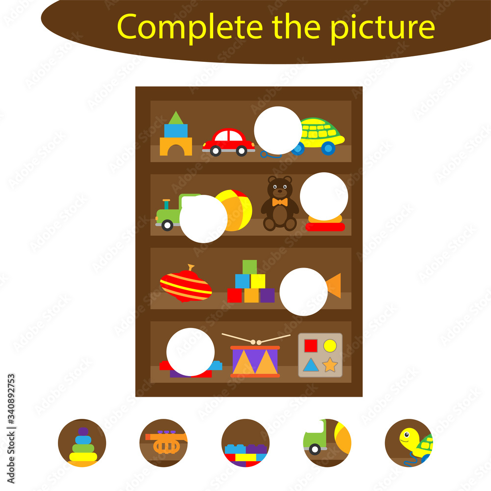 Complete the puzzle and find the missing parts of the picture, toys fun ...