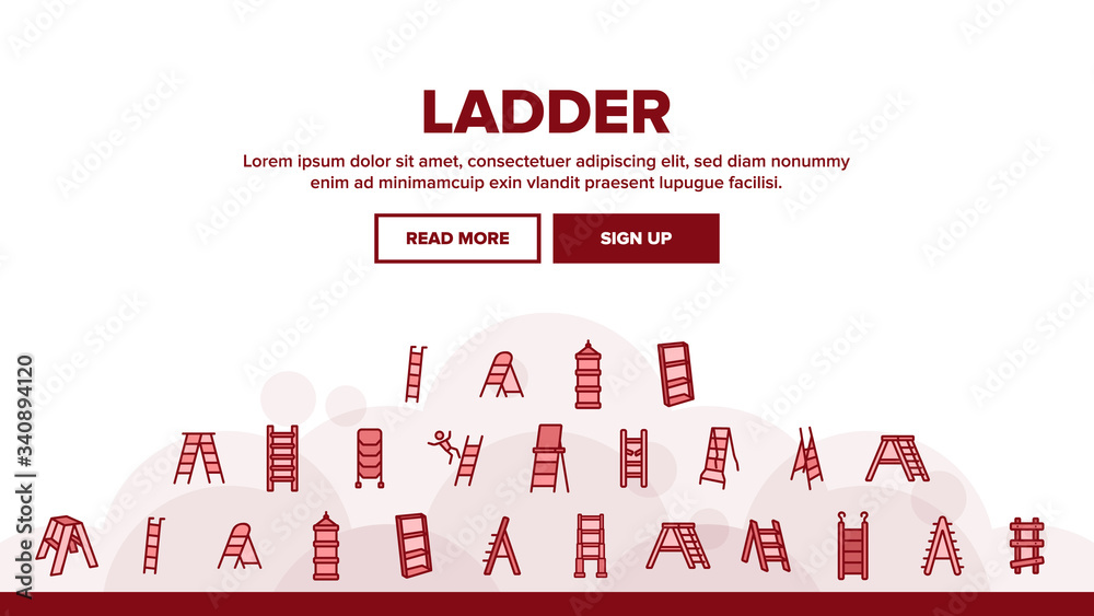 Ladder And Staircase Landing Web Page Header Banner Template Vector ...