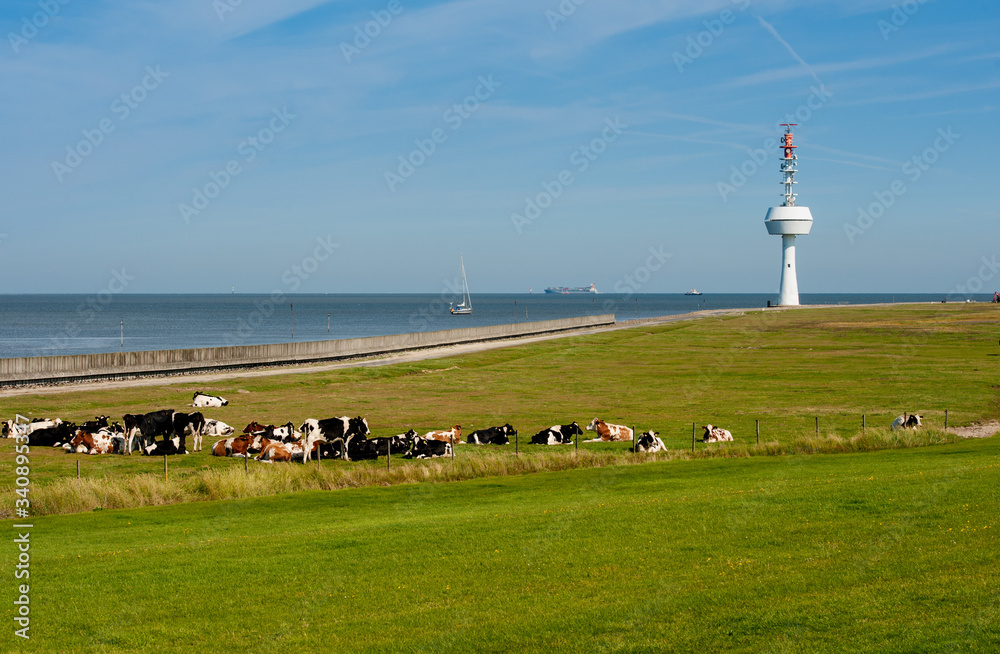 GERMANY, ISLAND NEUWERK, 2012-08-14: Modern radar tower for controlling ...