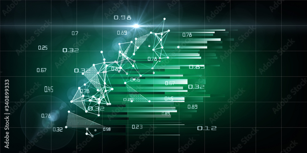 Abstract data analyze concept in light grid connected particles and ...